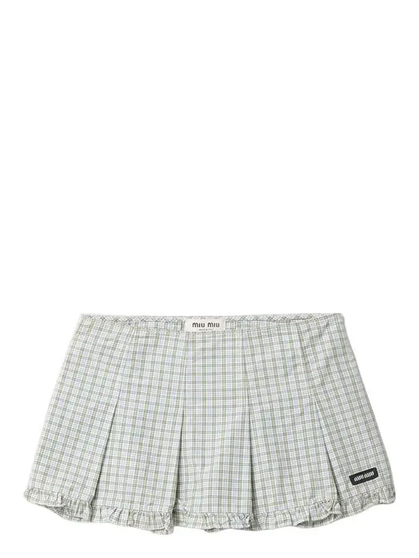 Miu Miu Pleated Check Mini Skirt - Grey