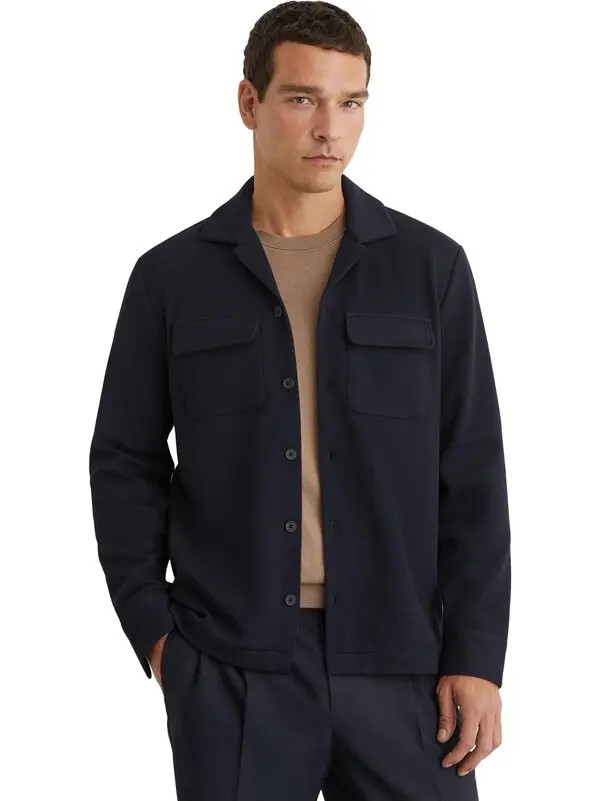 REISS Vento Textured Twin-pocket Regular-fit Shirt - Navy