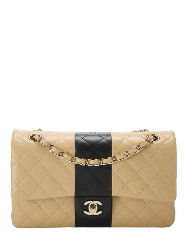Chanel Black Quilted Lambskin Classic Double Flap Medium Shoulder Bag - Beige