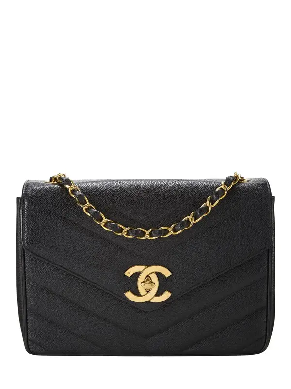 Chanel Caviar Chevron Flap - Black