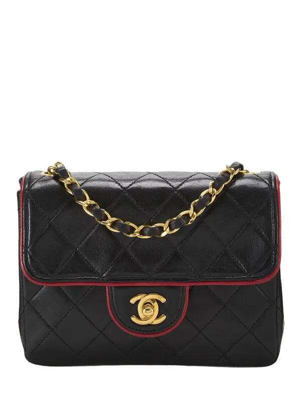 Chanel Quilted Lambskin Piped Half Flap Bag - Black