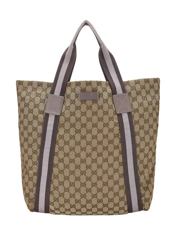 Gucci Original Gg Canvas Flat Web Tote - Beige