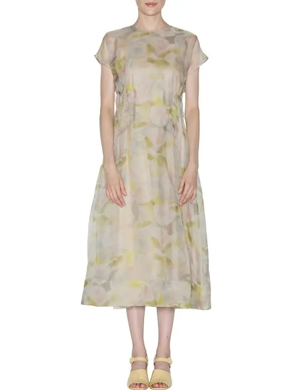 LIA COHEN Floral Silk Organza Pleated Midi Dress - Multicolor