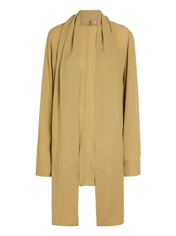 TOTEME Draped Scarf Woven Blouse - Beige