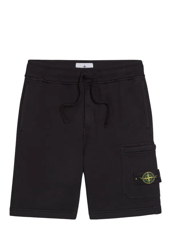 Stone Island Logo Cotton Shorts - Black
