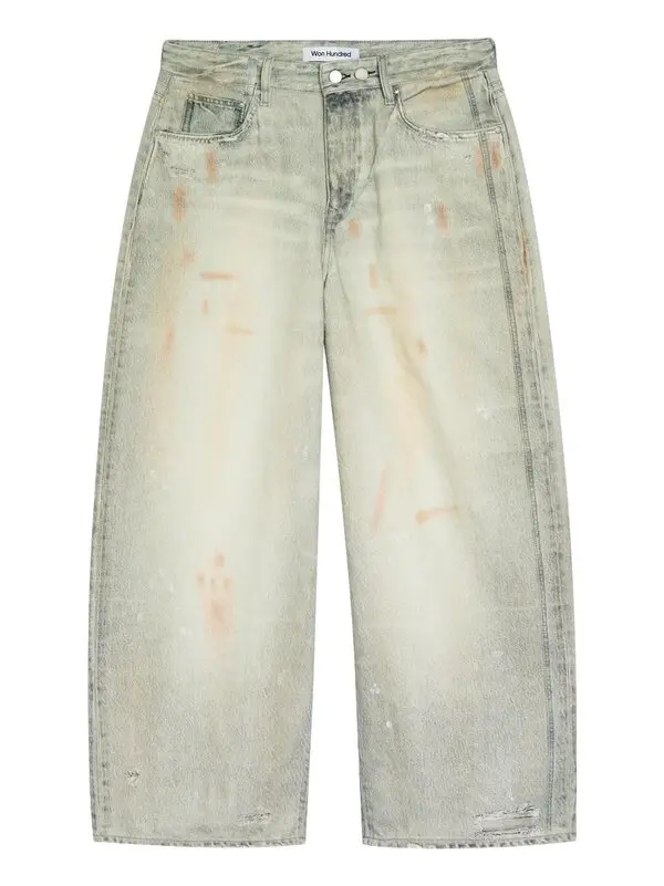 WON HUNDRED Lyon Wide-leg Painted-effect Denim Jeans - Light Blue