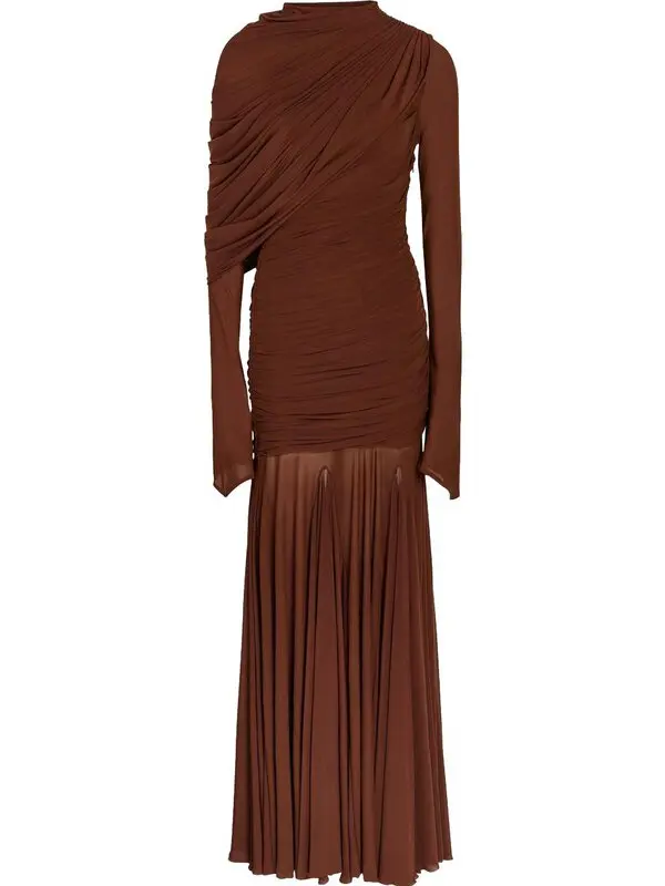 DEME The Oakland Draped Stretch-tulle Gown - Dark Brown