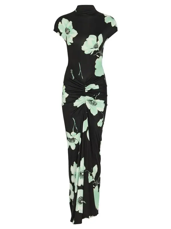 Alaïa Floral-print Jersey Maxi Dress - Black