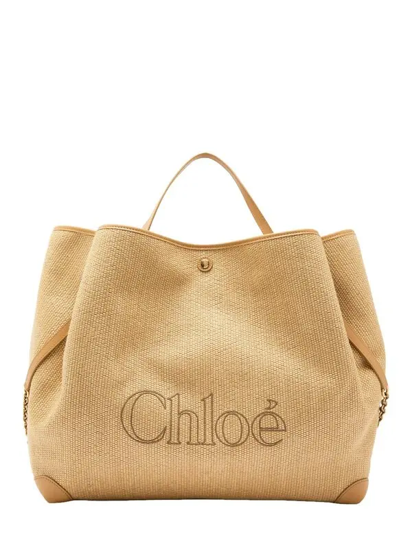 Chloé Raffia Tote Bag With Logo Embroidery - Beige