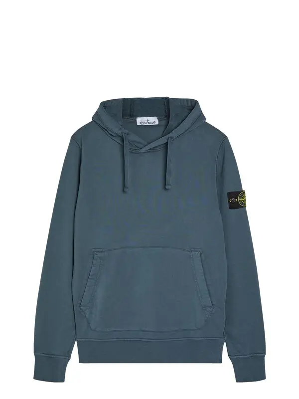 Stone Island Hooded Cotton Sweatshirt With Detachable Designer Plaque - Blue Dark