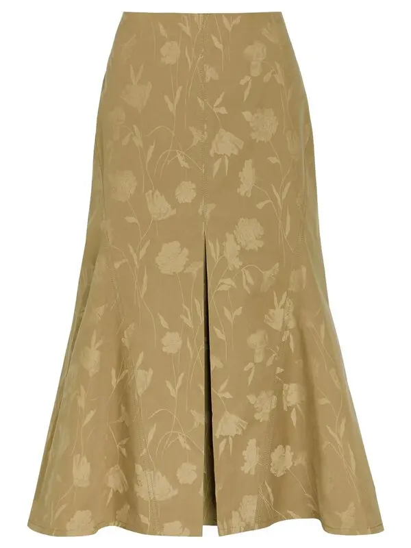 Erdem Floral Jacquard Cotton Midi Skirt - Camel