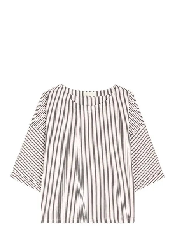 Suzie Kondi Striped Cotton-poplin Boatneck Top - Brown