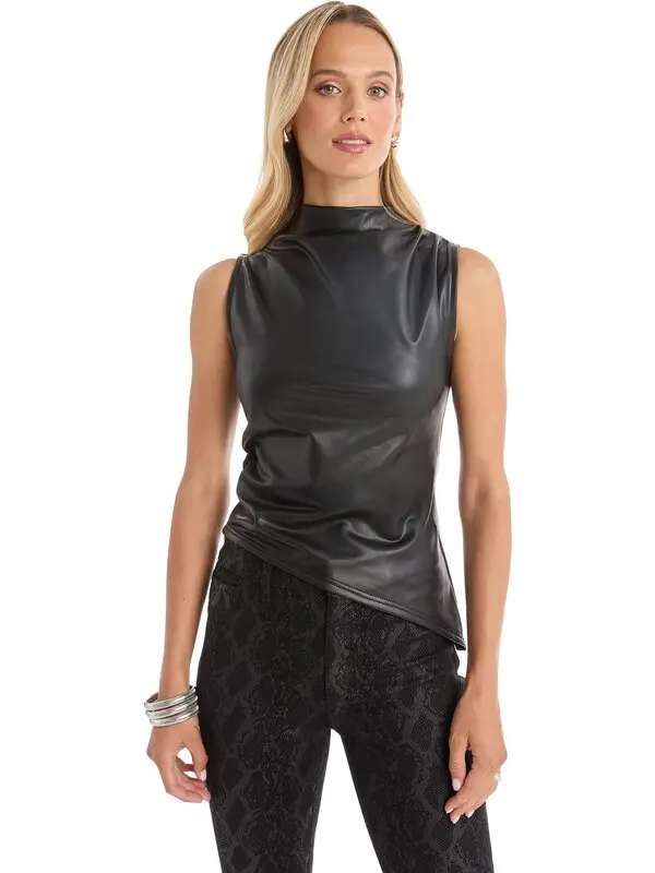 THE NOLI SHOP Zaina Asymmetrical Faux Leather Top - Black
