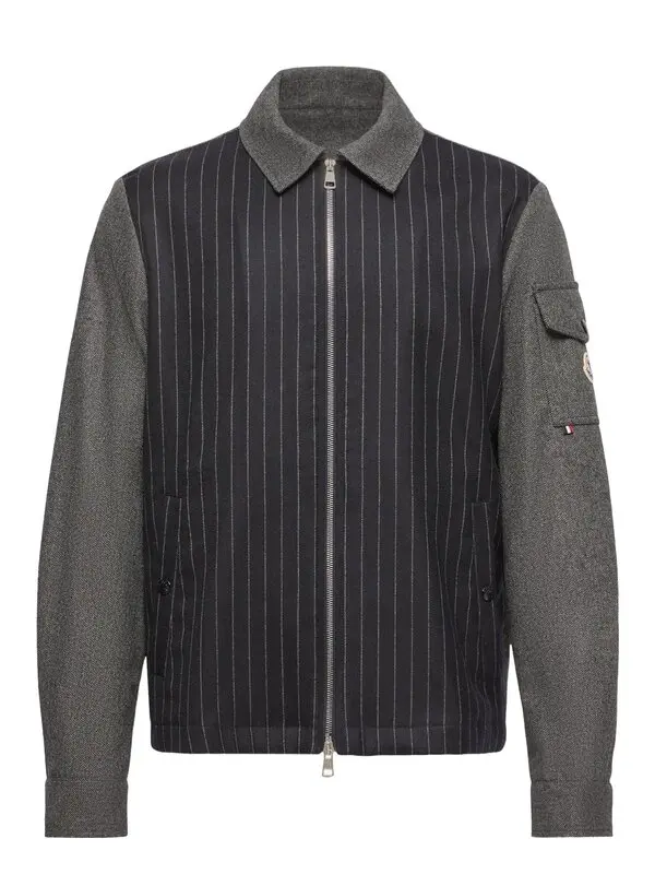 Moncler Zip-up Shirt Jacket With Pin Stripes - Blue/grey