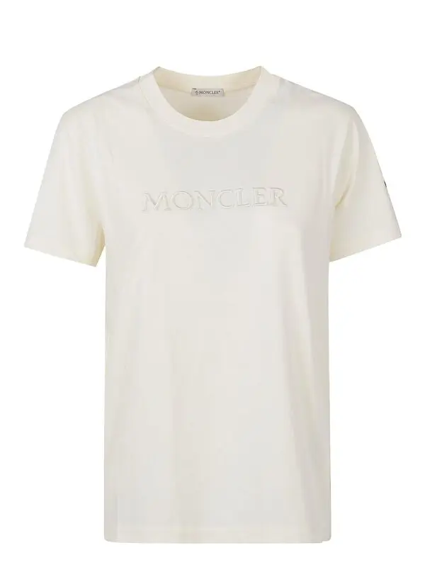 Moncler Embroidered Tonal Logo Crewneck T-shirt - White