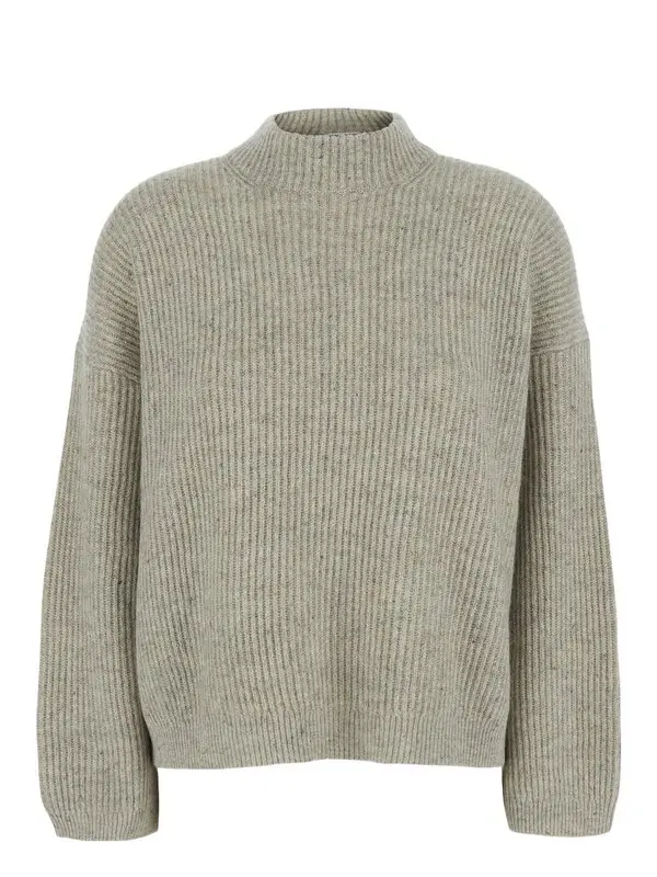 Brunello Cucinelli Lurex Ribbed Knit High Neck Sweater - Grey