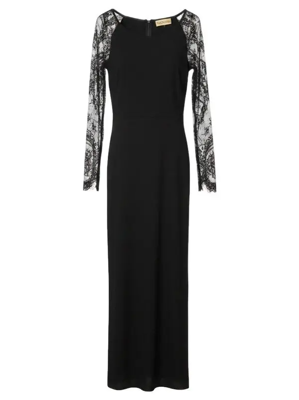 Valentino Garavani Lace-sleeved Crewneck Maxi Dress - Black
