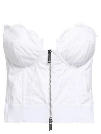 Dsquared2 Corset Top With Lace And Tulle Detail - White