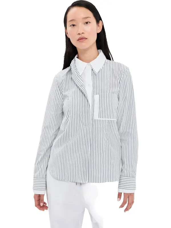 TWP Double Layer Boyfriend Shirt - White/navy Multi