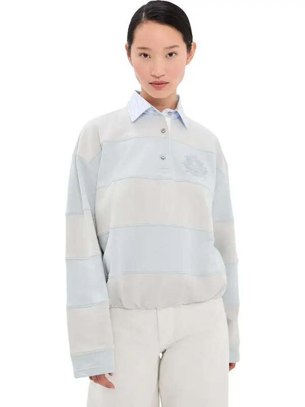 Acne Studios Embroidered Crest Polo Sweatshirt With Striped Pattern - Light Blue/grey