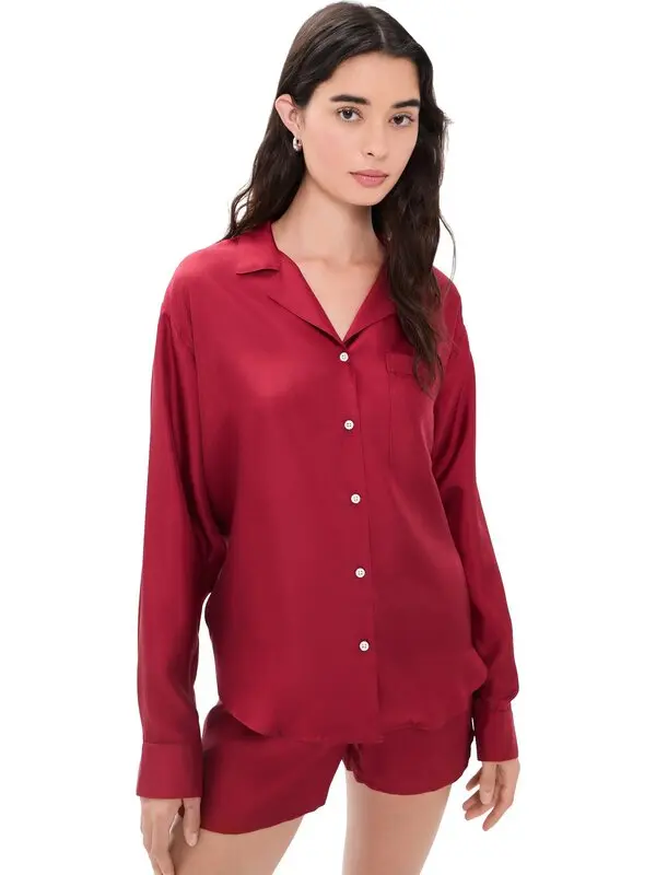 Comme Si Notched Collar Long Sleeve Shirt - Deep Red