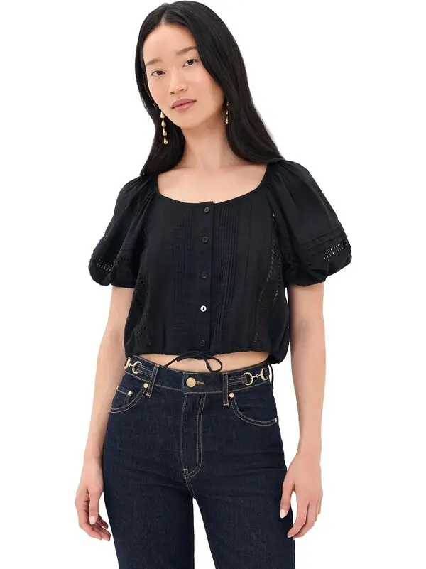 Ulla Johnson Clara Short Sleeve Cotton Top - Noir