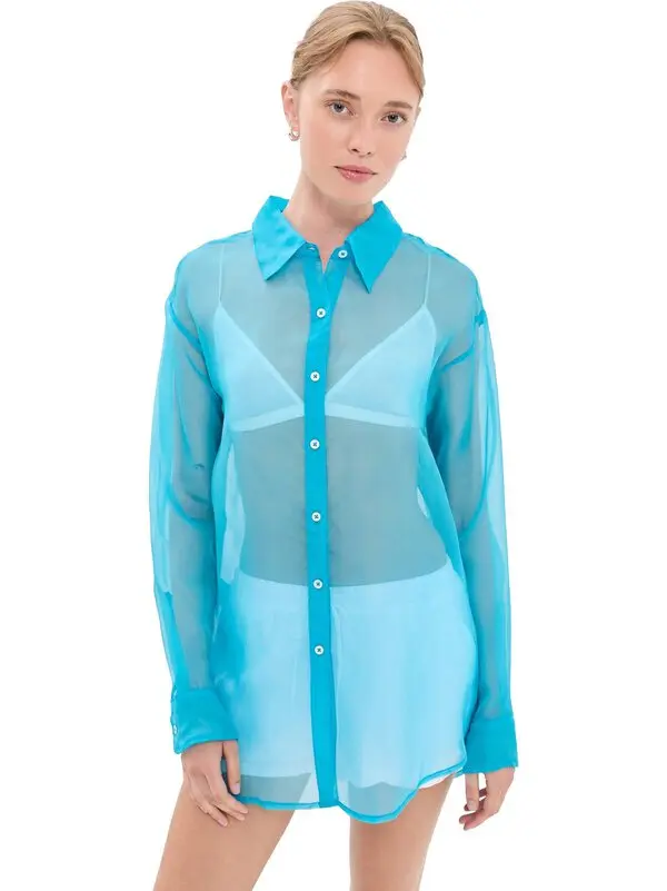 Sprwmn Oversized Silk Organza Button-down Shirt - Turquoise