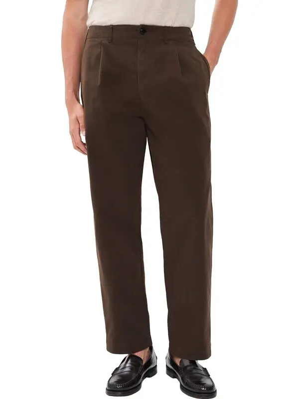 Madewell Cotton Twill Single Pleat Pants - Chocolate