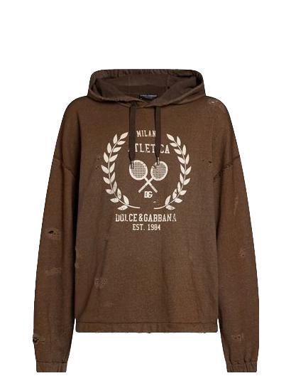Dolce & Gabbana Distressed Cotton And Polyamide French Terry Hoodie With Drawstring Hem - Brown