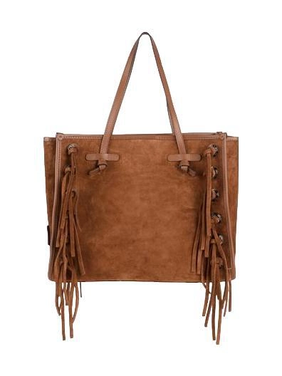 GIANNI CHIARINI Suede Tote Bag With Fringes And Studs - Brown