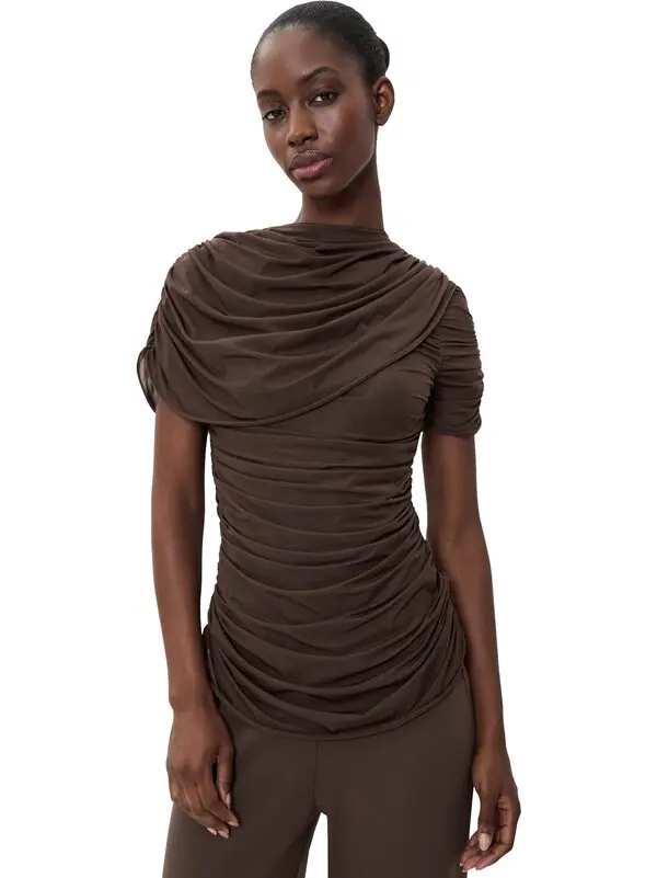 MAYGEL CORONEL Eterea Ruched Mock Neck Top - Wood