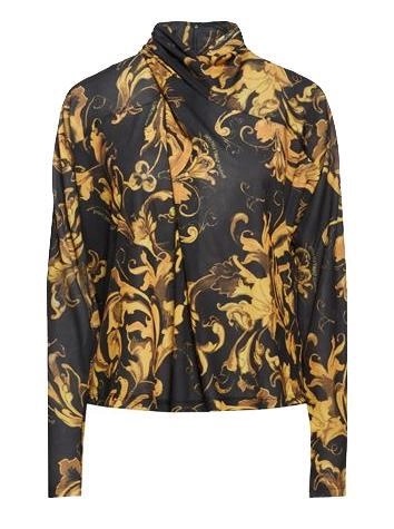 Versace Long Sleeve Printed Turtleneck Top - Black