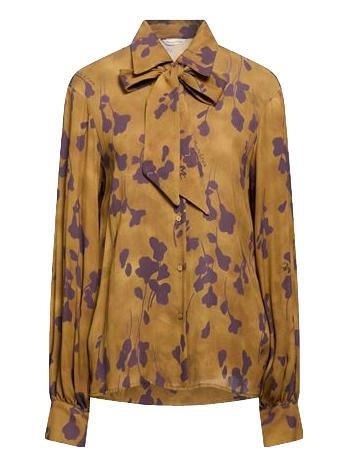 MANILA GRACE Khaki Viscose Floral Print Shirt With Pussy Bow - Beige