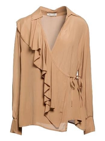 MANILA GRACE Viscose Silk Blend Top With Ruffles - Beige