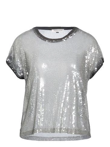 MANILA GRACE Sequined Crewneck Short Sleeve Top - Grey