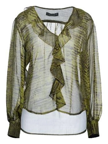 KAOS Long Sleeve Ruched Georgette Top - Green