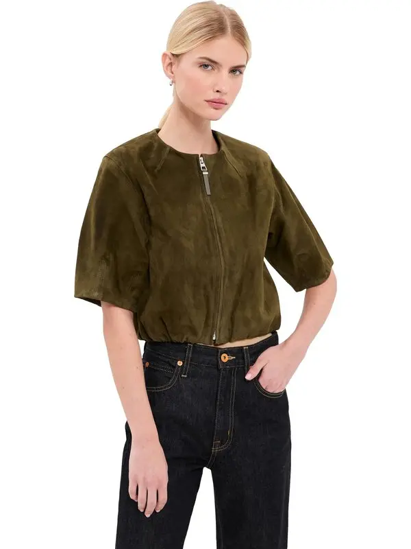 Simkhai Austyn Suede Zip-up Jacket - Sea Turtle