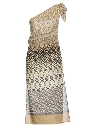 Brunello Cucinelli One-shoulder Printed Midi Dress - Beige