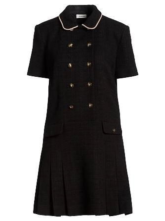 Sandro Tweed Mini Dress With Embellished Collar - Black