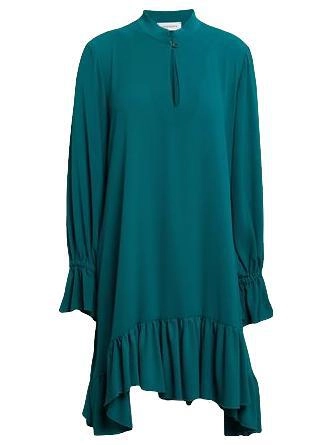 SHIRTAPORTER Emerald Polyester Mini Dress With Ruffles And Cutout - Green