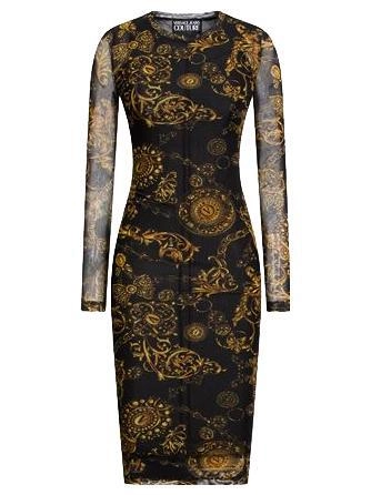 Versace Printed Long Sleeve Bodycon Midi Dress - Black
