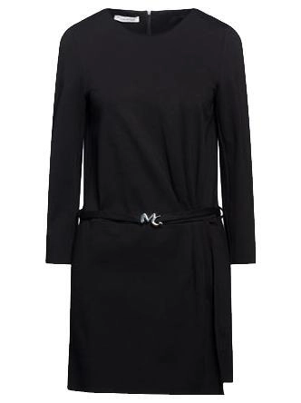 MANILA GRACE Long Sleeve Crewneck Mini Dress With Belt - Black