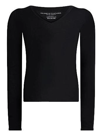 Majestic Filatures Cashmere V-neck Long Sleeve Sweater - Black