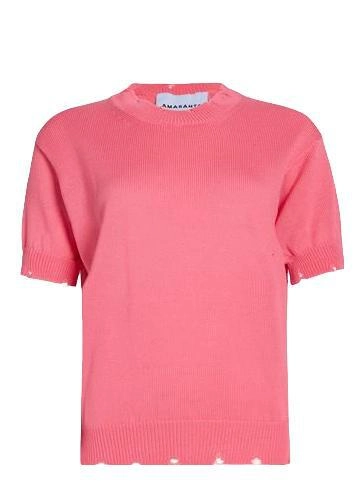 AMARANTO Fuchsia Cotton Distressed Knit Sweater - Pink