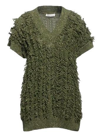 MANILA GRACE Sleeveless V-neck Sweater With Fringe Detail - Green