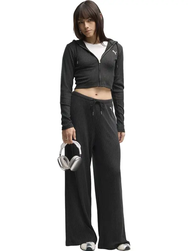 PUMA Essentials Ribbed Wide Leg Pants - Black