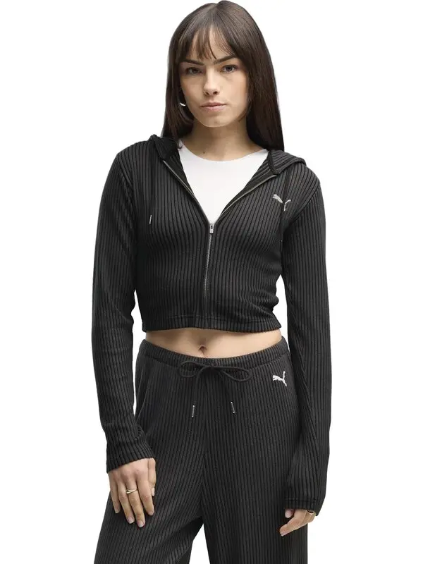PUMA Essentials Ribbed Full Zip Hoodie - Black