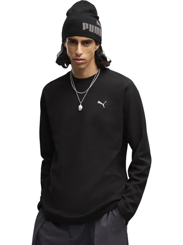 PUMA Tech Relaxed Waffle Long Sleeve T-shirt - Black