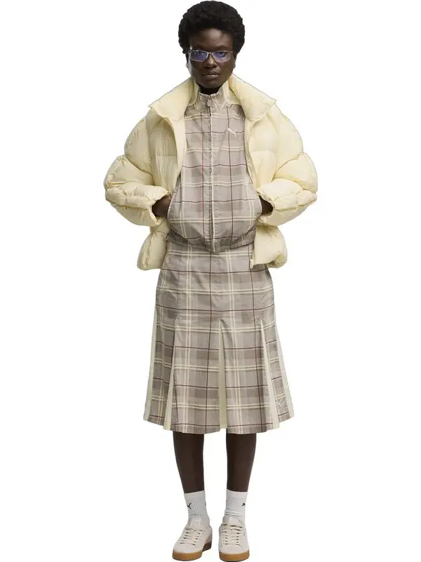 PUMA T7 Pleated Tartan Midi Skirt - Beige