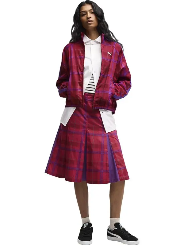 PUMA T7 Pleated Tartan Midi Skirt - Red